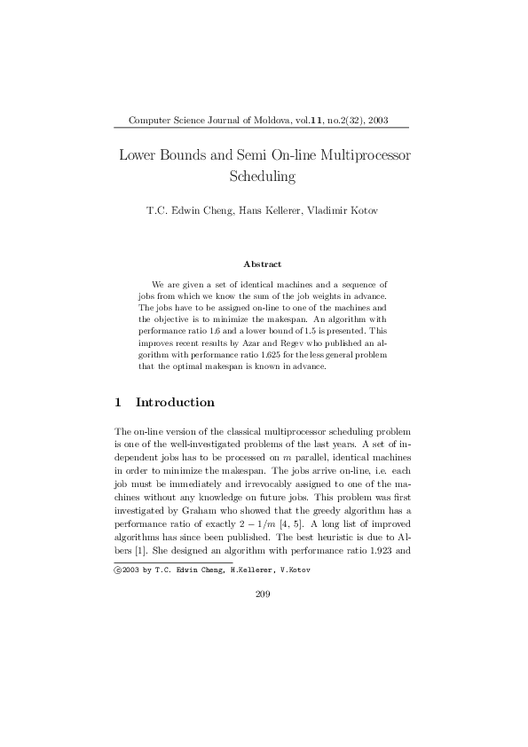 (PDF) Lower Bounds and Semi On-line Multiprocessor Scheduling
