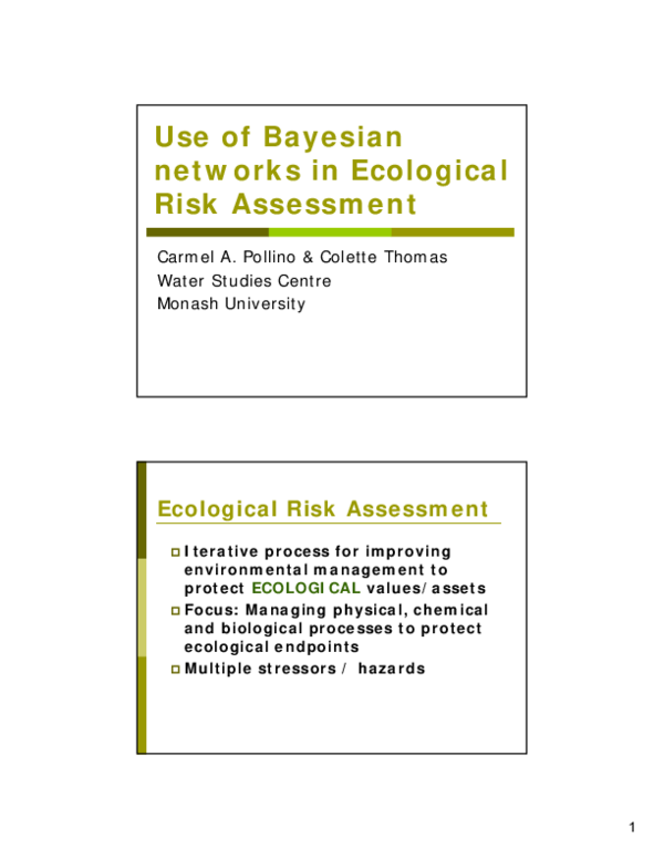 (PDF) Use of Bayesian networks in Ecological Risk Assessment