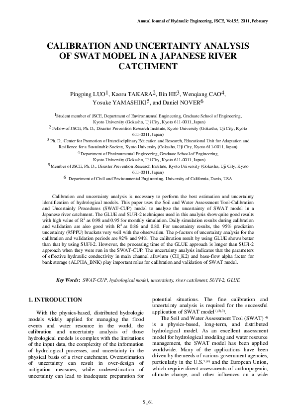 (PDF) CALIBRATION AND UNCERTAINTY ANALYSIS OF SWAT MODEL IN A JAPANESE RIVER CATCHMENT