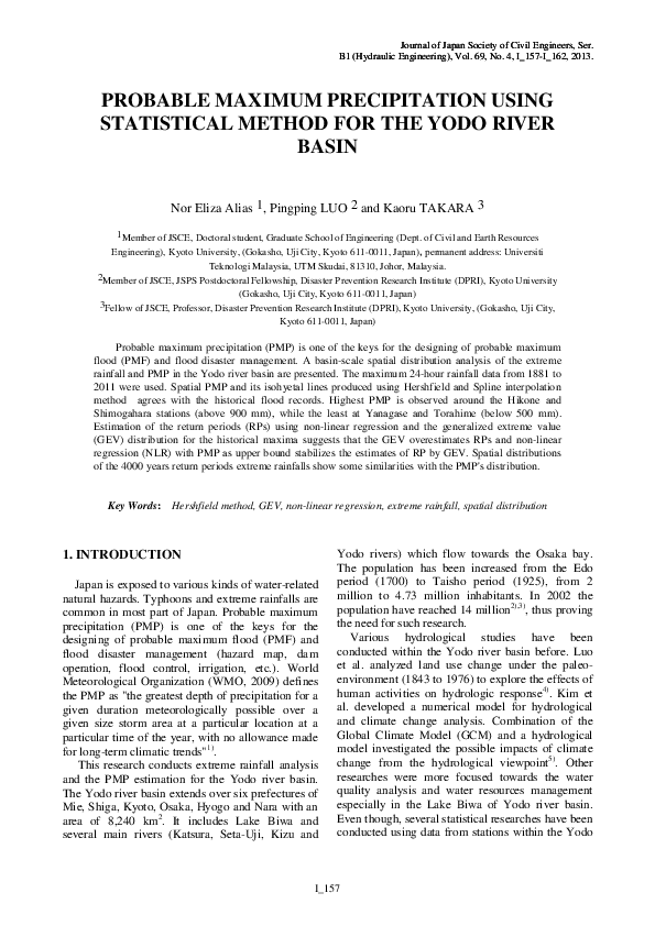 (PDF) PROBABLE MAXIMUM PRECIPITATION USING STATISTICAL METHOD FOR THE YODO RIVER BASIN