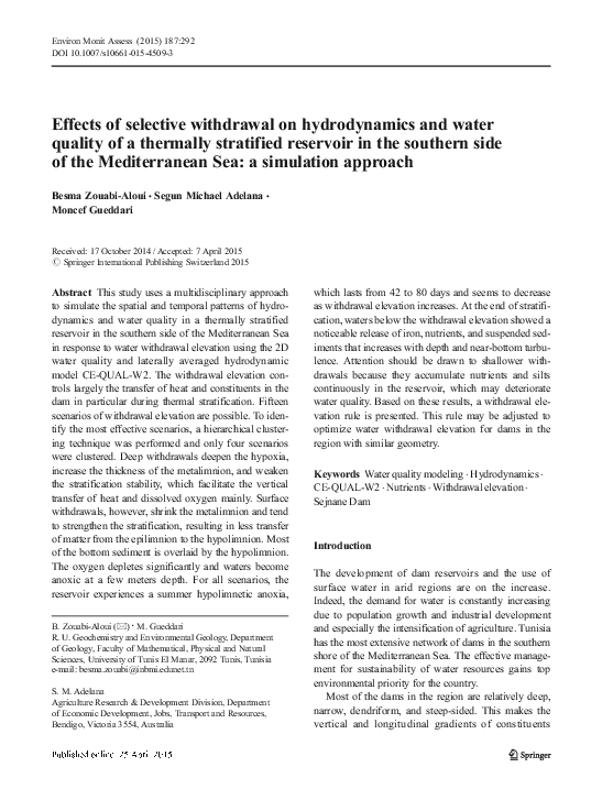 (PDF) Effects of selective withdrawal on hydrodynamics and water ...