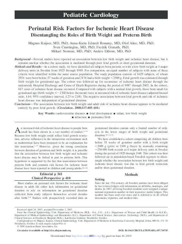 (PDF) Perinatal Risk Factors for Ischemic Heart Disease Disentangling ...
