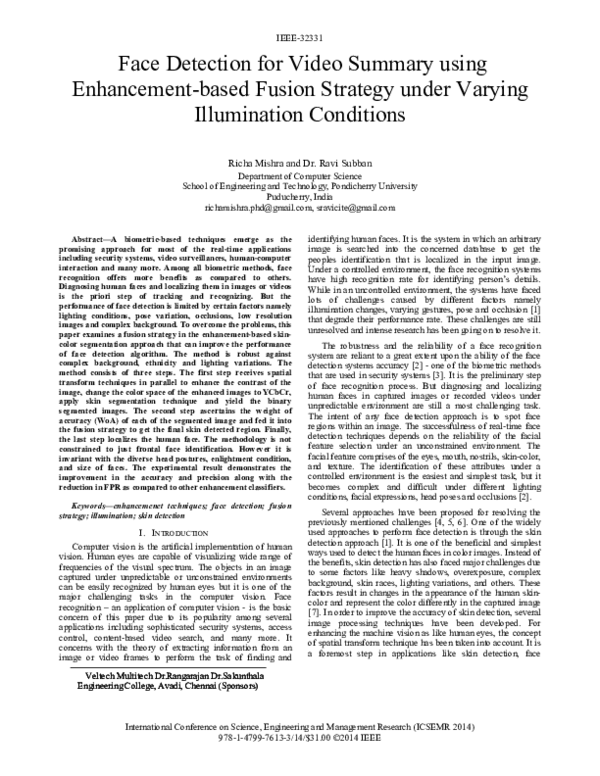Pdf Face Detection For Video Summary Using Enhancement Based Fusion