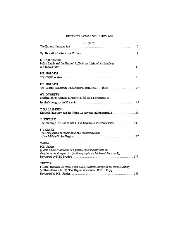 (PDF) Complete INDEX of Articles: ARCHIVUM EURASIAE MEDII AEVI (AEMAe ...