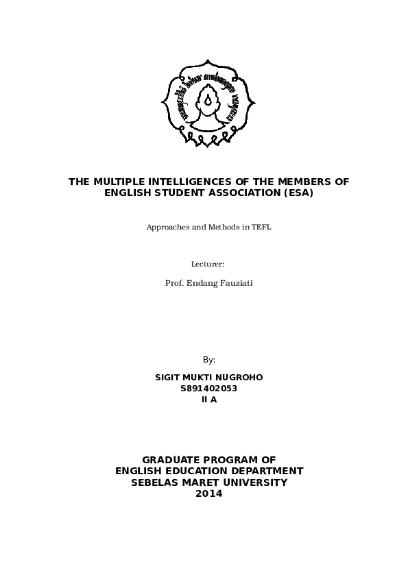 The Multiple Intelligences of The Members of ESA UMK