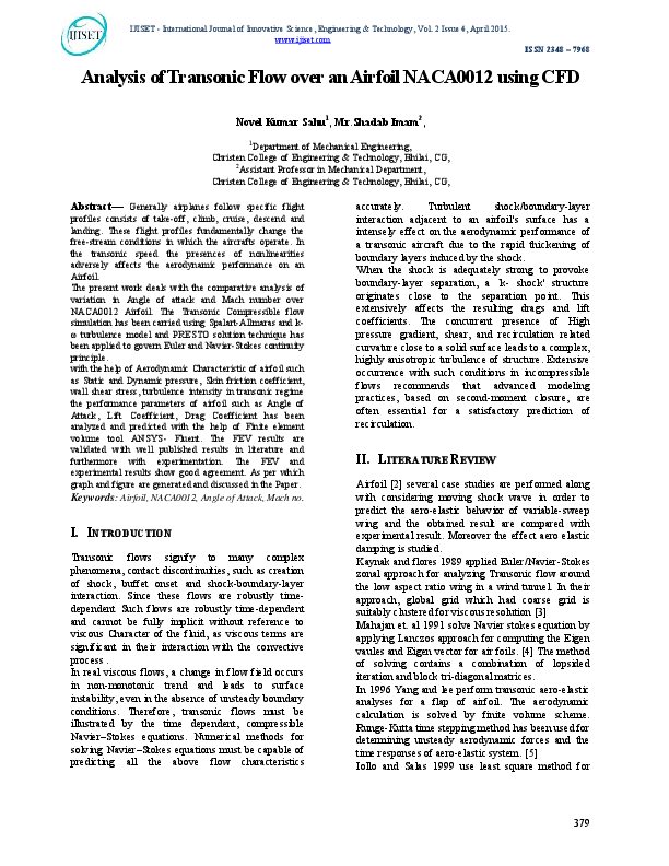 (PDF) Analysis of Transonic Flow over an Airfoil NACA0012 using CFD