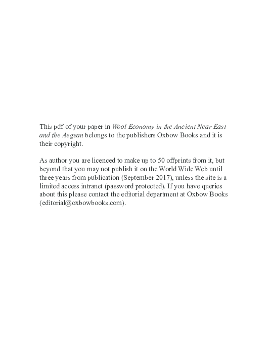 The Value of Wool in Early Bronze Age Mesopotamia. On the Control of ...