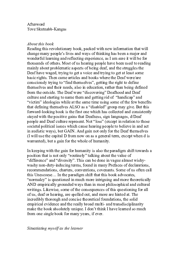 (DOC) Afterword. Implications for Deaf Gain: Linguistic Human Rights ...