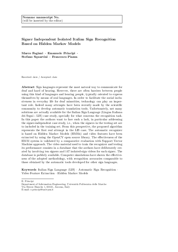 (PDF) Signer Independent Isolated Italian Sign Recognition Based on ...