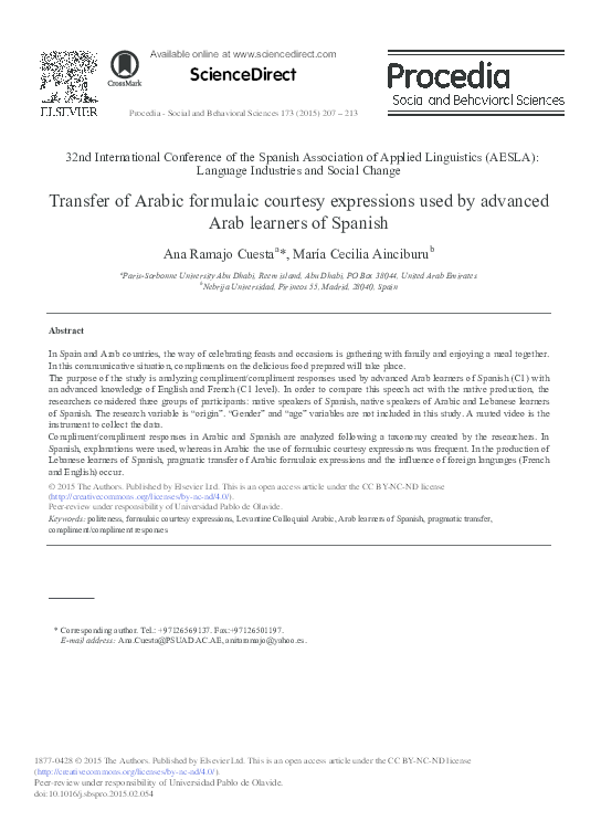 (PDF) Transfer of Arabic formulaic expressions used by advanced Arab ...