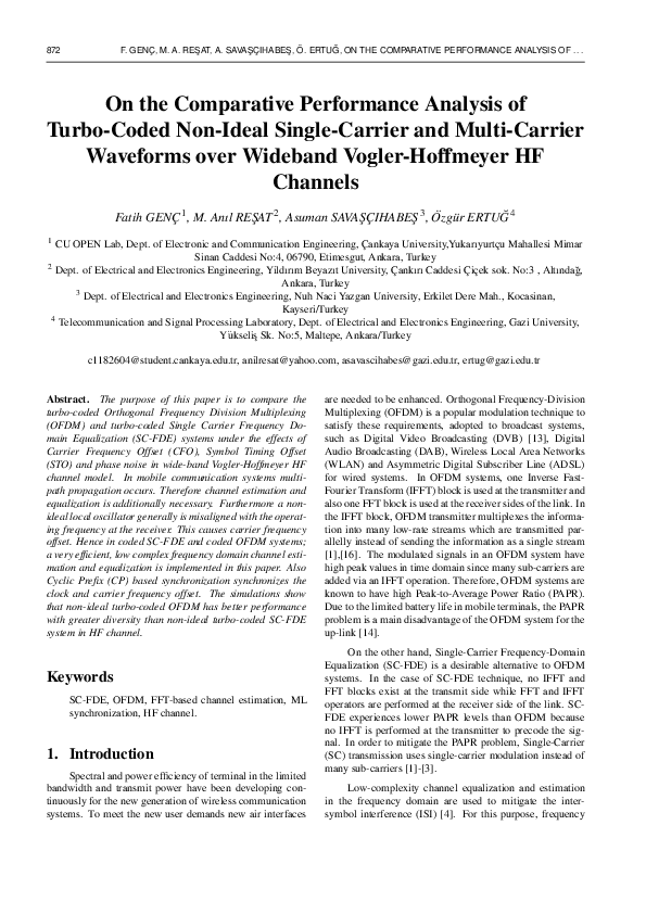 Pdf On The Comparative Performance Analysis Of Turbo Coded Non Ideal Single Carrier And Multi