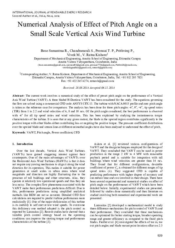 (PDF) Numerical analysis of a small vawt using CFD