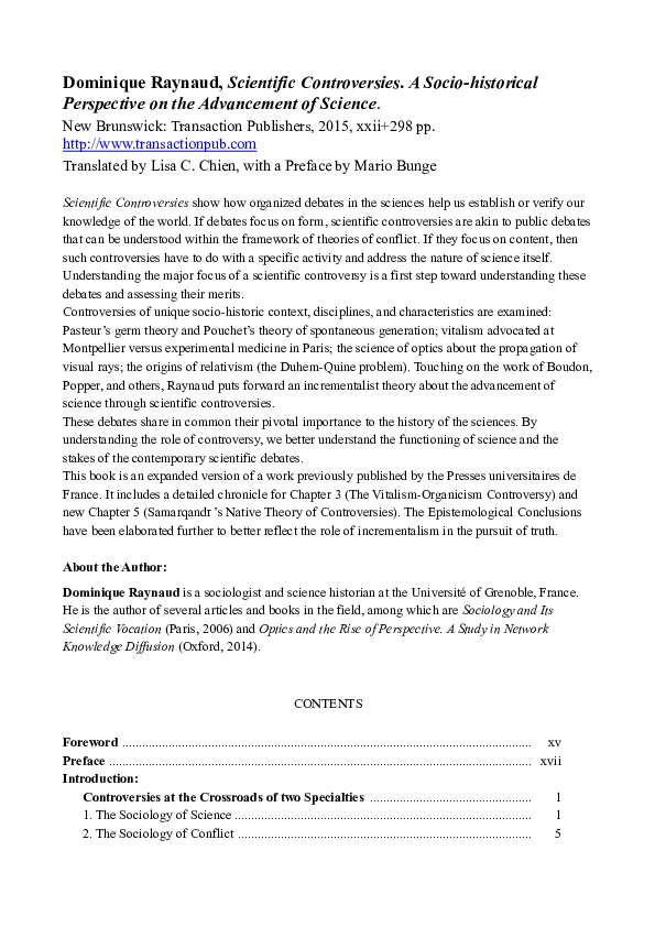 (PDF) Scientific Controversies. A Socio-Historical Perspective on the ...
