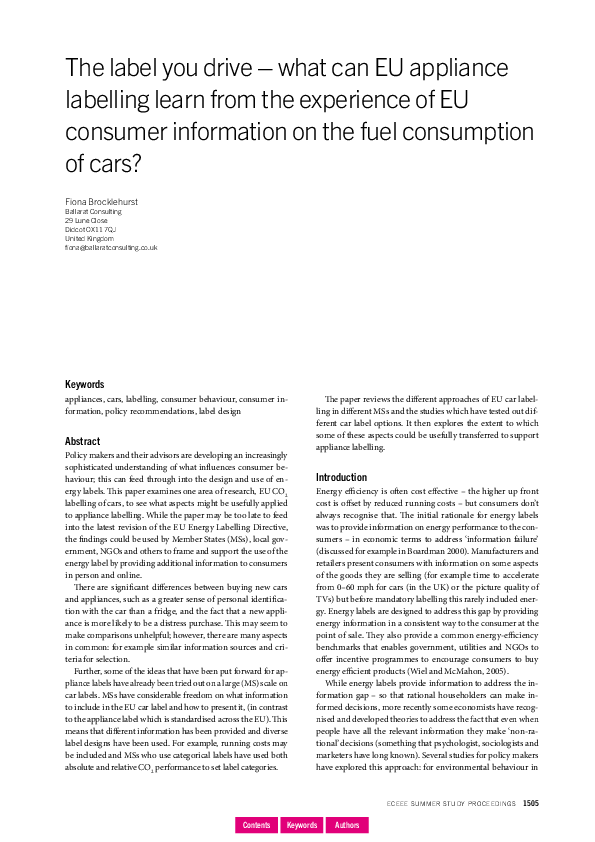 (PDF) The label you drive – what can EU appliance labelling learn from ...