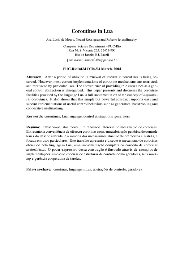 (PDF) Coroutines in Lua