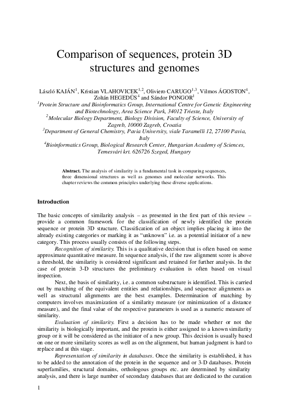 (PDF) Comparison of sequences, protein 3D structures and genomes