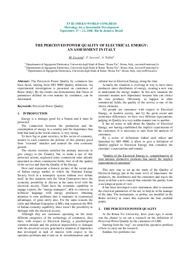 (PDF) THE PERCEIVED POWER QUALITY OF ELECTRICAL ENERGY: AN ASSESSMENT IN ITALY | Fabio Leccese ...