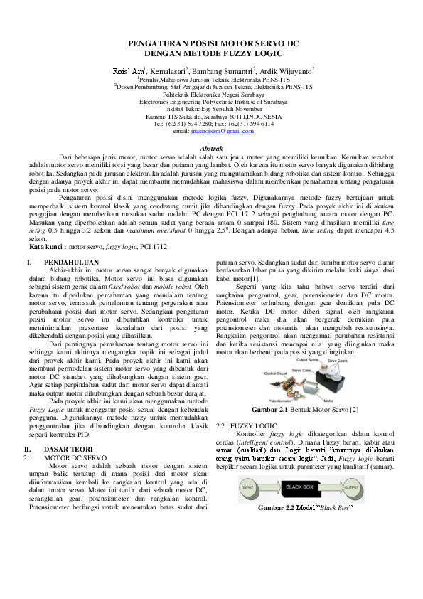 Pdf Pengaturan Posisi Motor Servo Dc Dengan Metode Fuzzy Logic