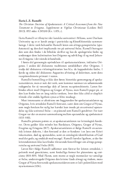 (PDF) Ilaria L.E. Ramelli: The Christian Doctrine of Apokatastasis: A ...