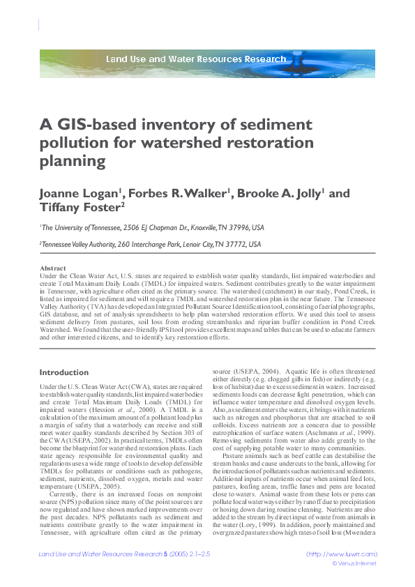 (PDF) A GIS-based inventory of sediment pollution for watershed ...