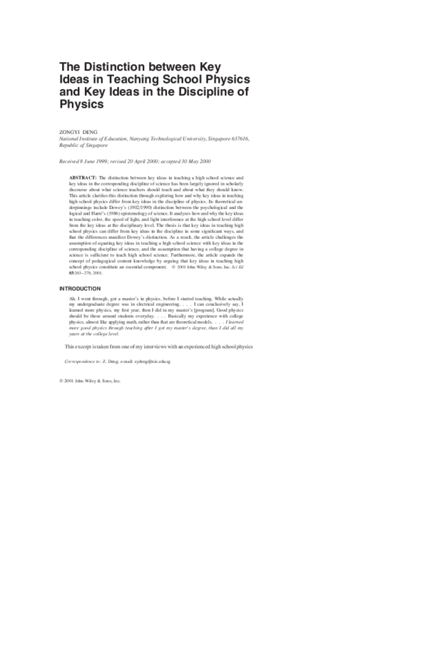 (PDF) The distinction between key ideas in teaching school physics and ...
