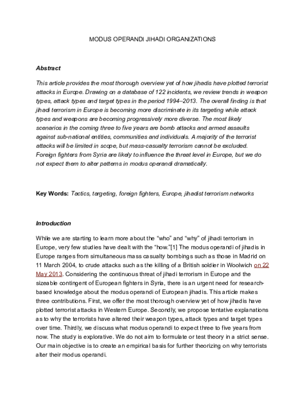 (DOC) MODUS OPERANDI JIHADI ORGANIZATIONS
