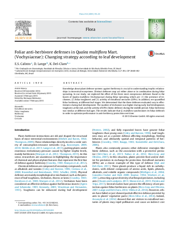 (PDF) Foliar anti-herbivore defenses in Qualea multiﬂora Mart ...