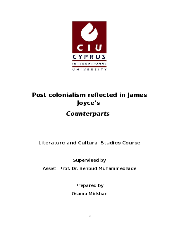 (DOC) Post-colonialism in James Joyce's Counterparts short story