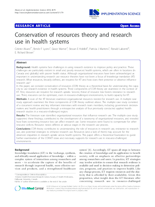 (PDF) Conservation of resources theory and research use in health systems