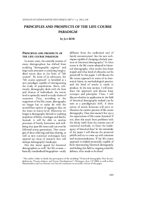 (PDF) Principles and prospects of the life course paradigm