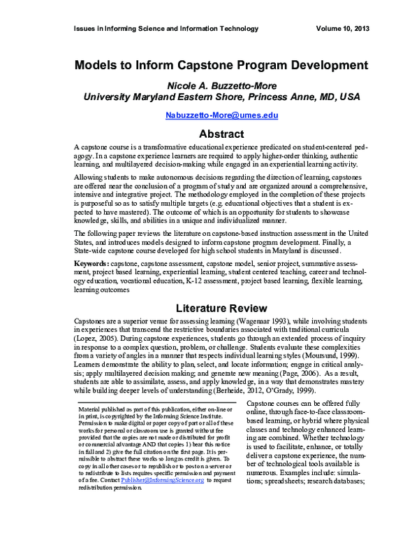 (PDF) Models to Inform Capstone Program Development