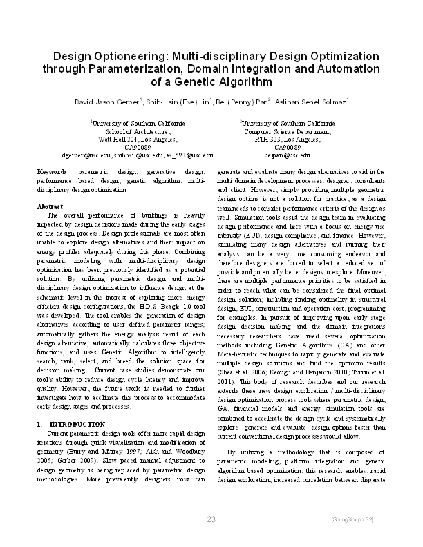 (PDF) Design Optioneering: Multi-Disciplinary Design Optimization through Parameterization ...