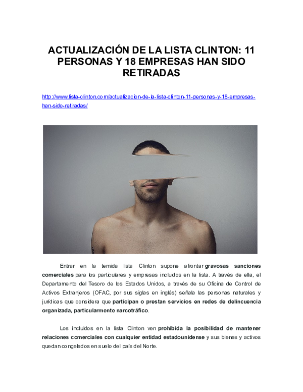 (DOC) ACTUALIZACIÓN DE LA LISTA CLINTON: 11 PERSONAS Y 18 EMPRESAS HAN ...