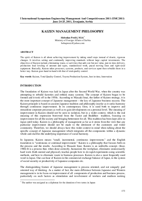 (PDF) KAIZEN MANAGEMENT PHILOSOPHY