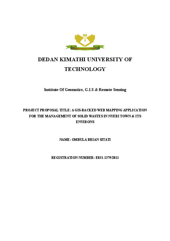 (DOC) Project Proposal on developing a Web Mapping application for SWM