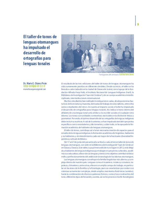 El taller de tonos de lenguas otomangues