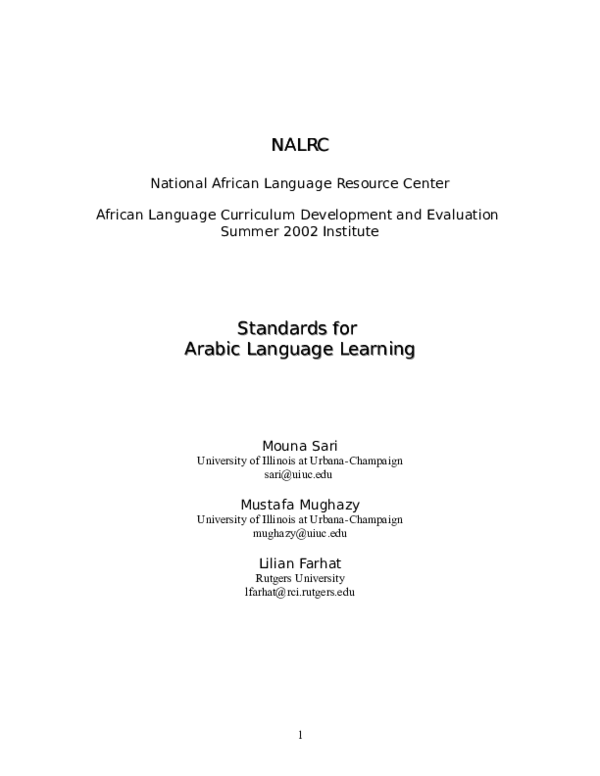 (DOC) Standards for Arabic Language Learning, 2002