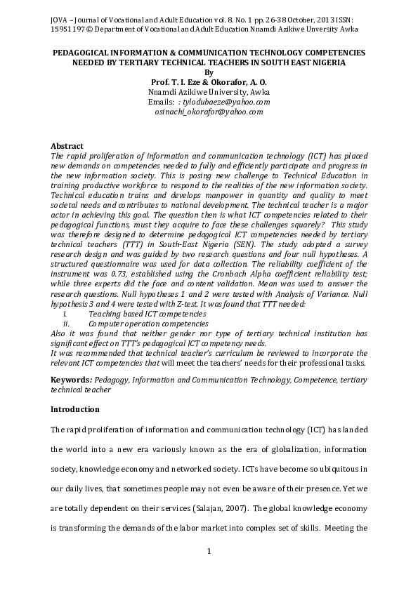 (PDF) PEDAGOGICAL INFORMATION & COMMUNICATION TECHNOLOGY COMPETENCIES ...