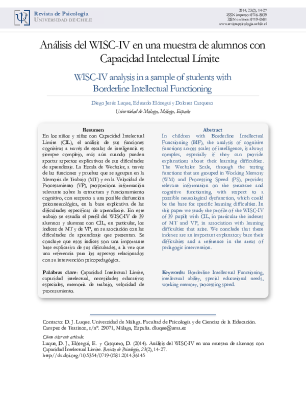 (PDF) Análisis del WISC-IV en una muestra de alumnos con Capacidad ...