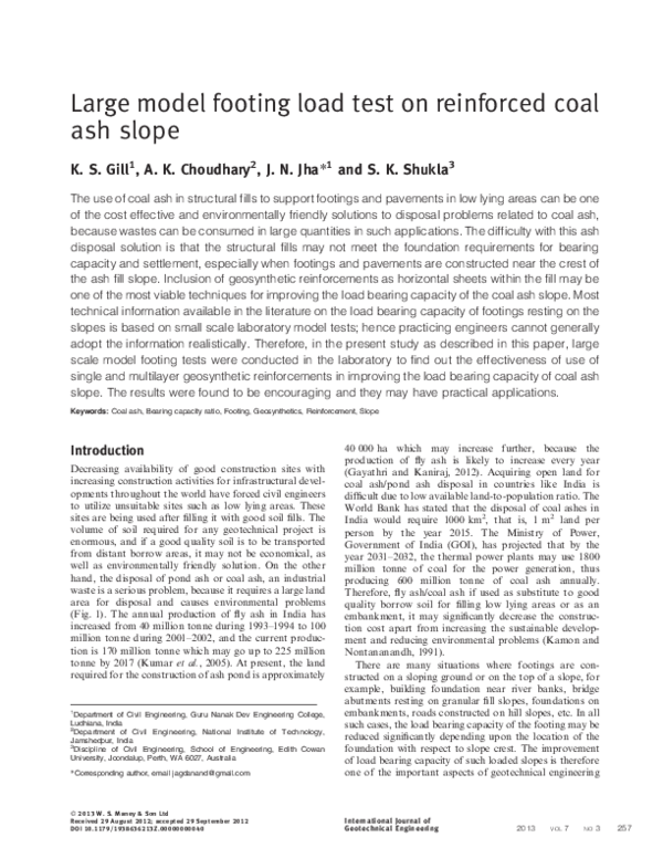 (PDF) Large model footing load test on reinforced coal ash slope