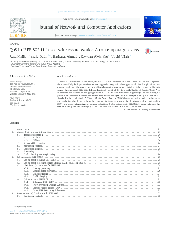 (PDF) QoS in IEEE 802.11-based wireless networks: A contemporary review