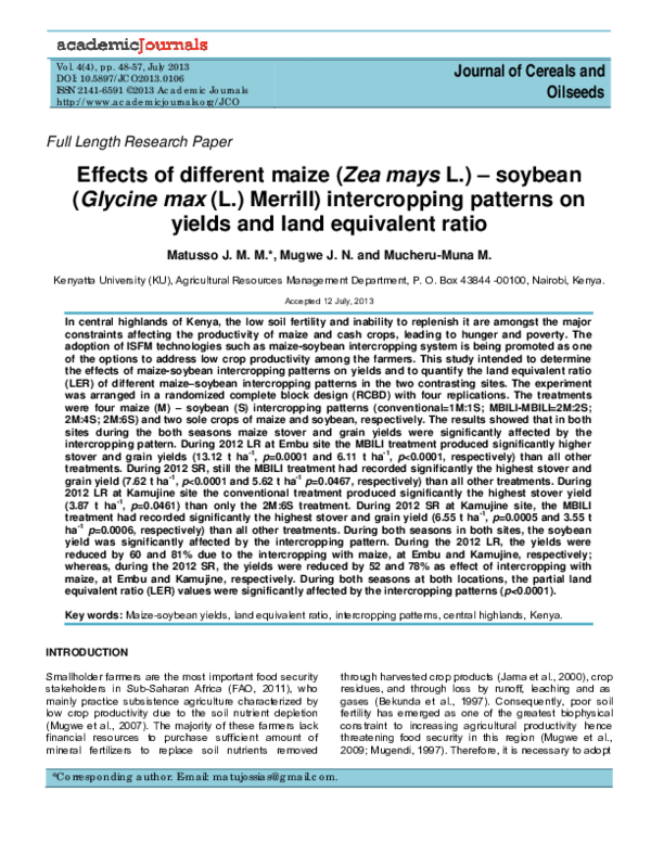 (PDF) Effects of Different Maize (Zea mays L.) - Soybean (Glycine max (L.) Merrill ...