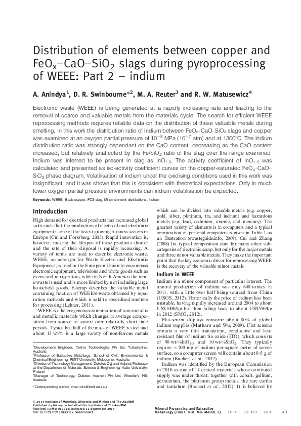 (PDF) Distribution of elements between copper and Fe Ox Ca O Si O2 ...