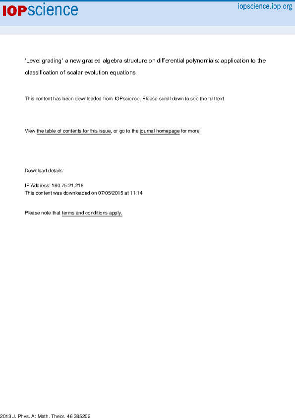 (PDF) `Level grading' a new graded algebra structure on differential ...