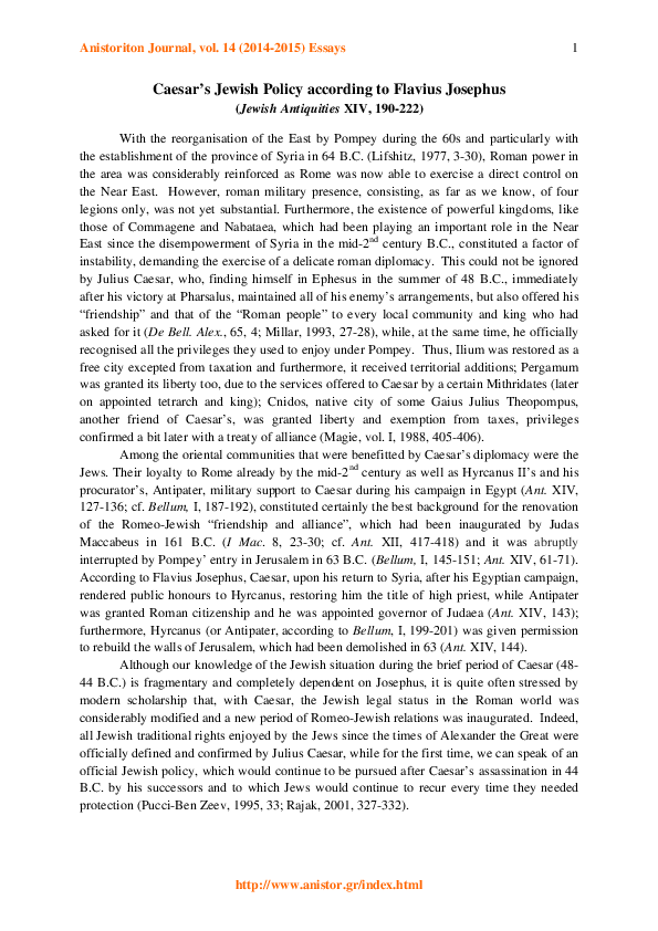(PDF) "Caesar’s Jewish Policy according to Flavius Josephus (Jewish ...