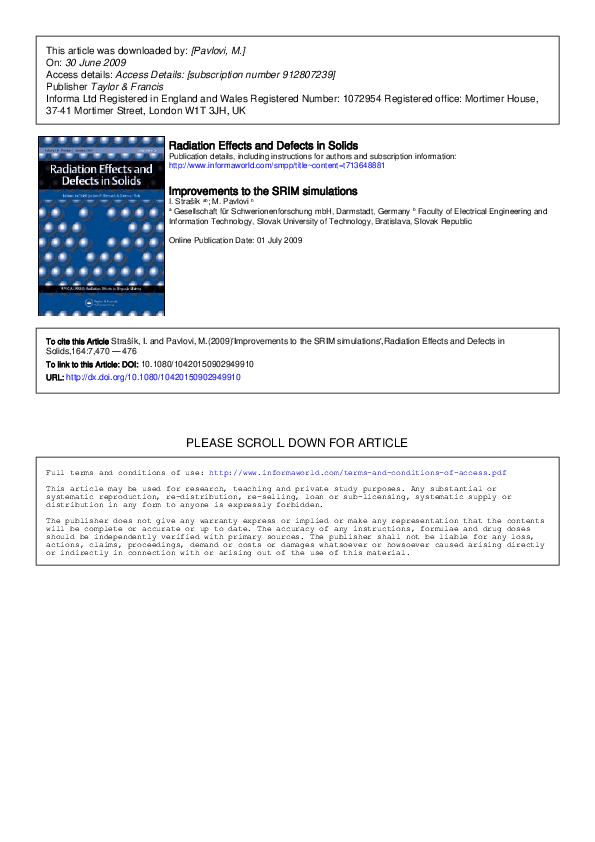 (PDF) Improvements to the SRIM simulations