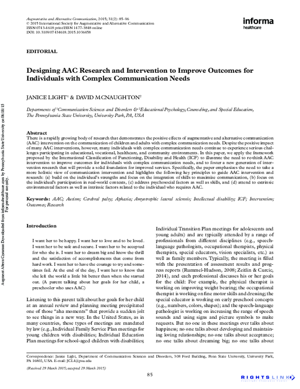 (PDF) Designing AAC research and intervention to improve outcomes for ...