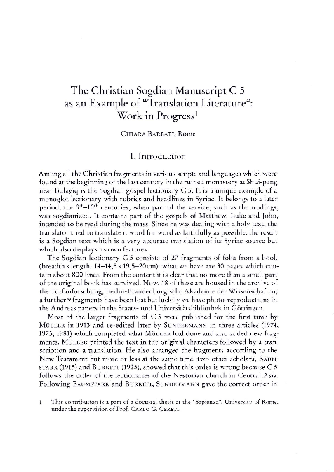 (PDF) The Christian Sogdian manuscript C5 as an Example of "Translation ...
