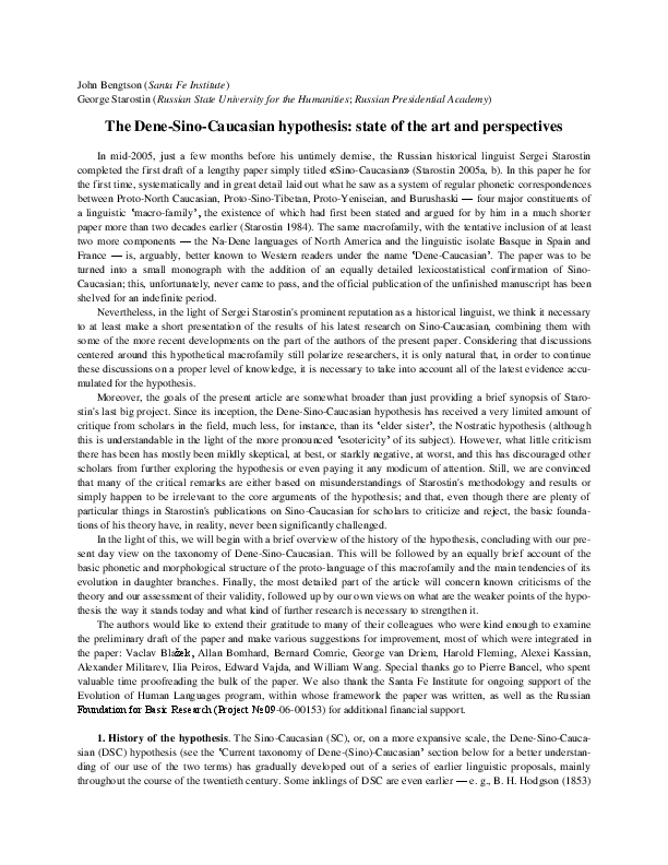 (PDF) The Dene-Sino-Caucasian hypothesis: state of the art and perspectives