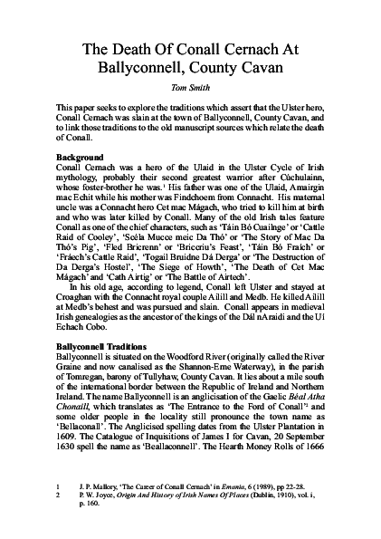 (PDF) The Death Of Conall Cernach At Ballyconnell, County Cavan